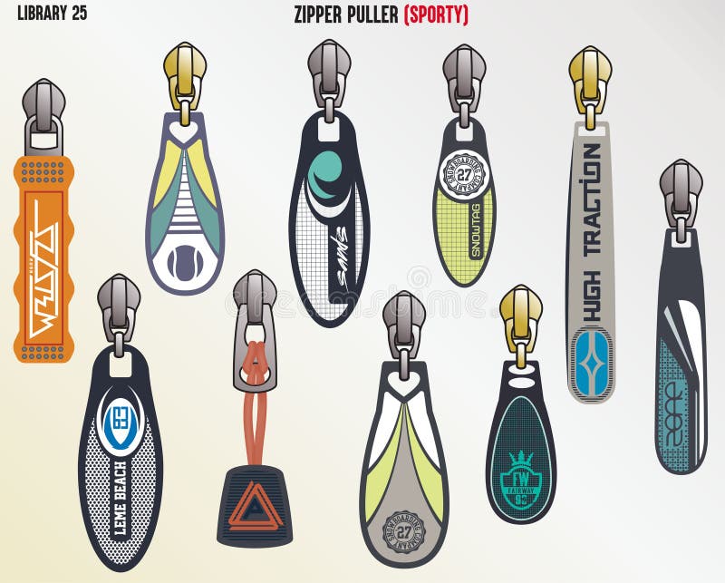 Sporty Zipper Slider and Pullers for Unisex Men and Women Stock Vector ...