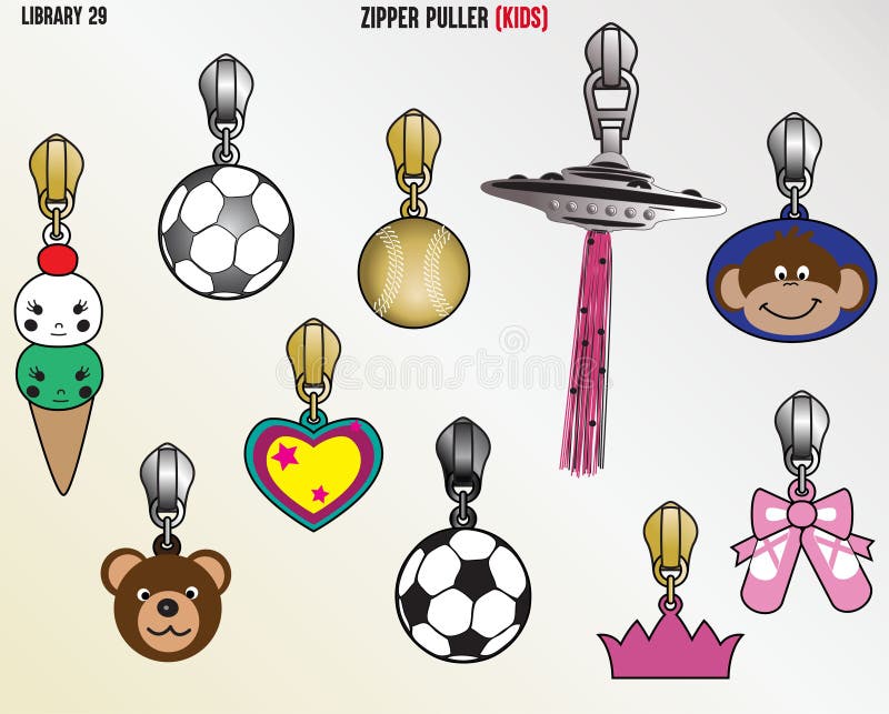 Trendy and Cute Character Zipper Slider and Pullers Stock Vector ...