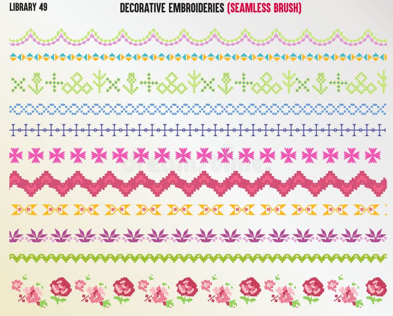 Decorative Embroidery Stitches Seamless Brush Stock Vector ...