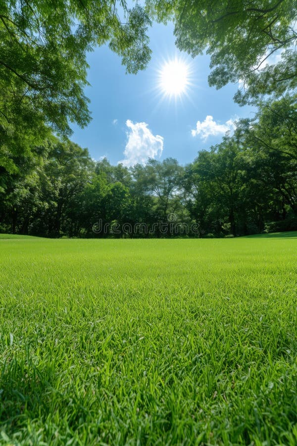 Trimmed Grass on a Lawn, Vertical Background, Sunny Sky in the ...
