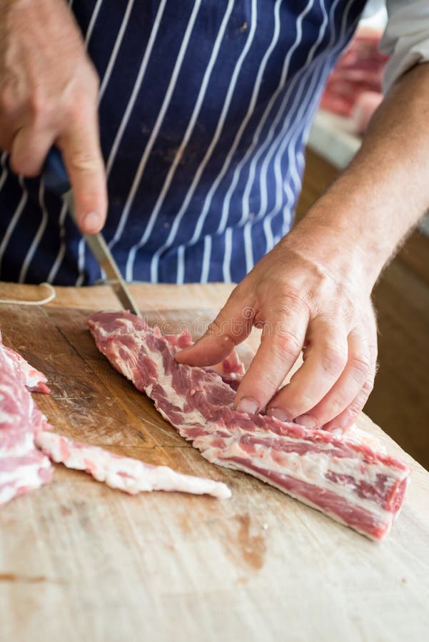 Trimming a Cut of Meat with a Sharp Knife Stock Image - Image of meat ...
