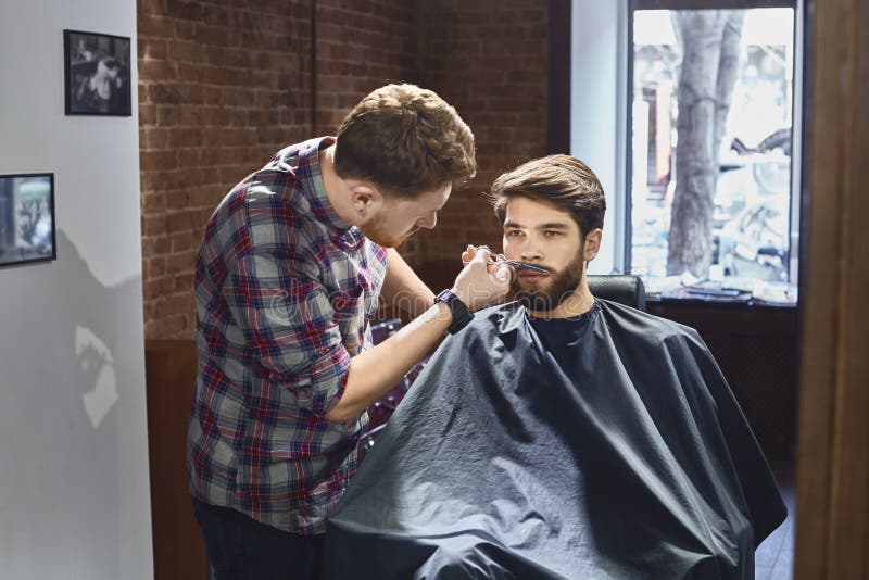 Trimming a Mustache at the Barber Shop Stock Photo - Image of handsome ...