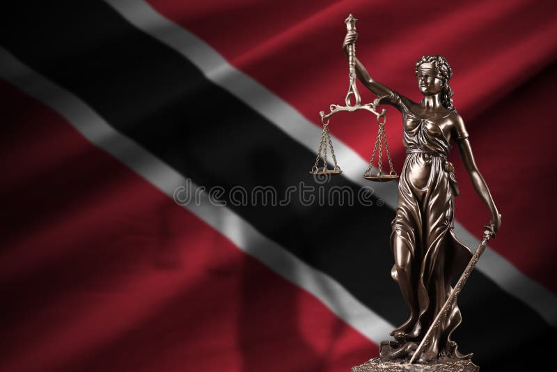 Trinidad And Tobago Flag With Statue Of Lady Justice And Judicial