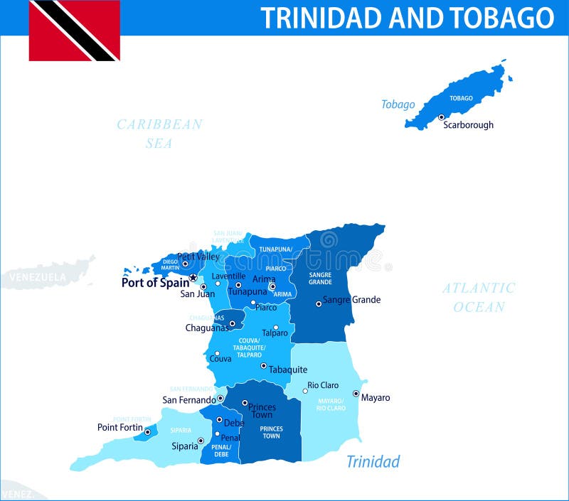 Trinidad and Tobago Map Vector Blue Spot - Customizable Layered ... Trinidad and Tobago Map Vector Blue Spot - Customizable Layered ...