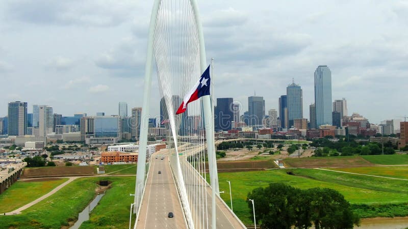 Trinity Bridge, Flag Flying with Dallas Skyline Stock Footage - Video ...