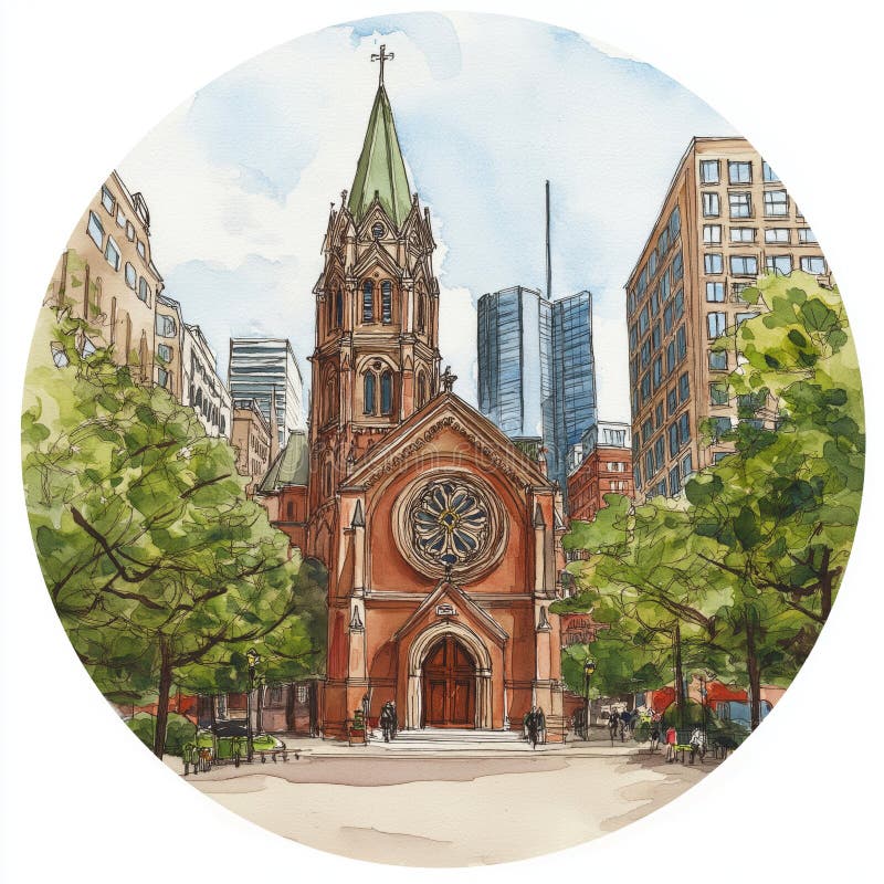 Trinity Church in Boston. Trinity Church in Boston Hand-drawn Comic ...