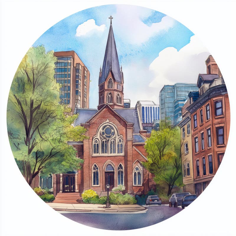 Trinity Church in Boston. Trinity Church in Boston Hand-drawn Comic ...