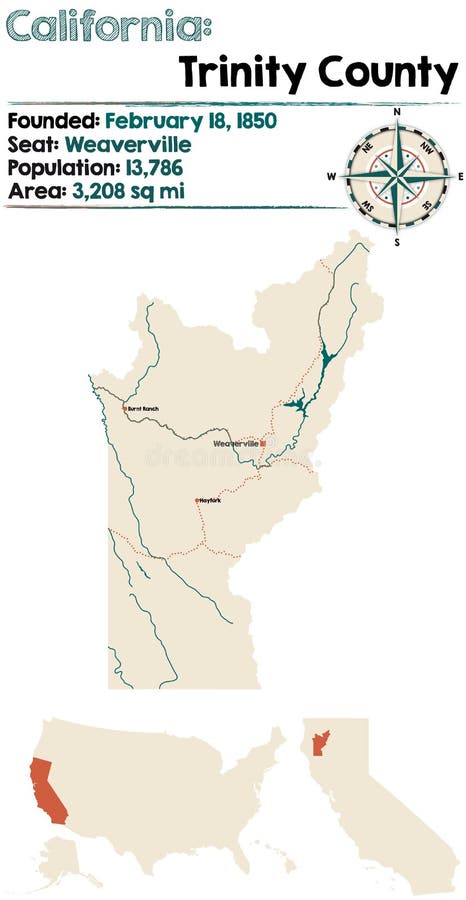 Trinity County, California Map Vector Stock Vector - Illustration of ...