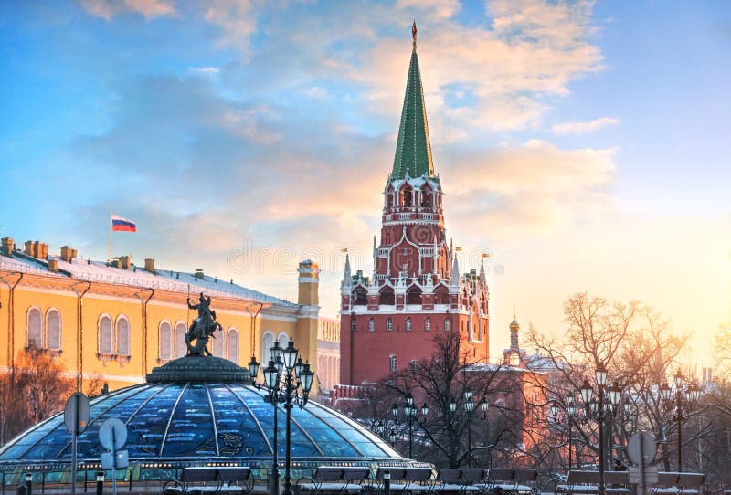 Trinity Tower of the Moscow Kremlin and the Sculpture Stock Photo ...