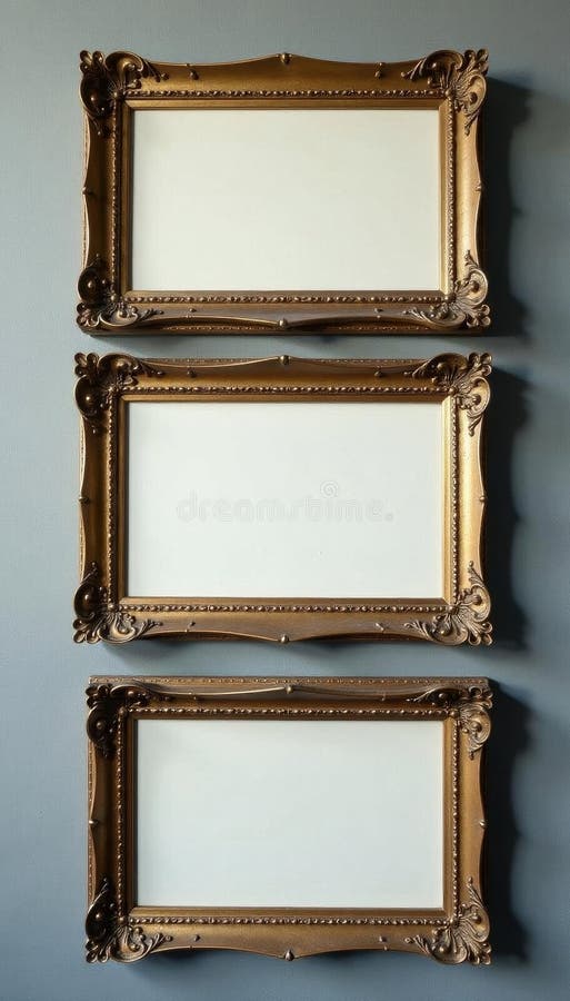 Trio of Aged Picture Frames Against Gray Backdrop, Art, Still Life ...