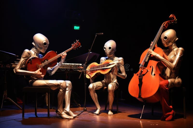 A Trio of Alien Musicians Playing Their Instruments in Harmony at a ...