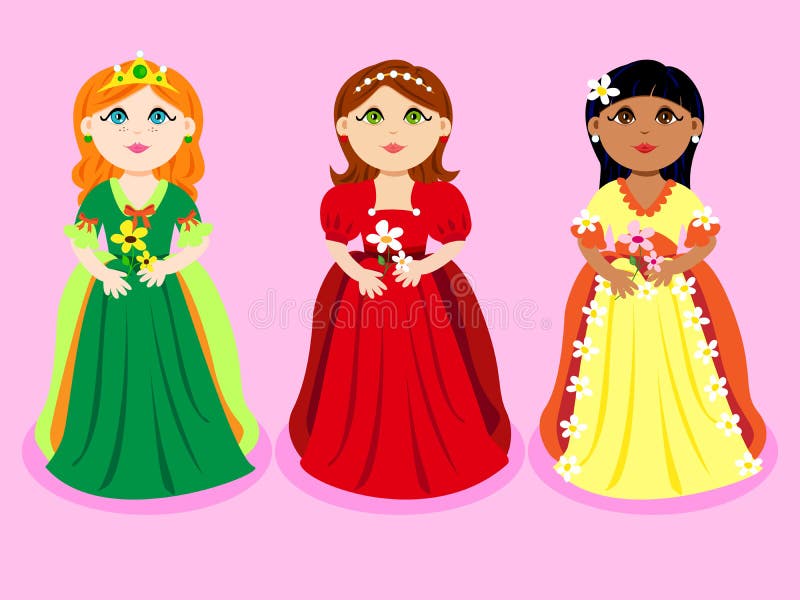Trio of cartoon princesses stock vector. Illustration of pink - 27931582