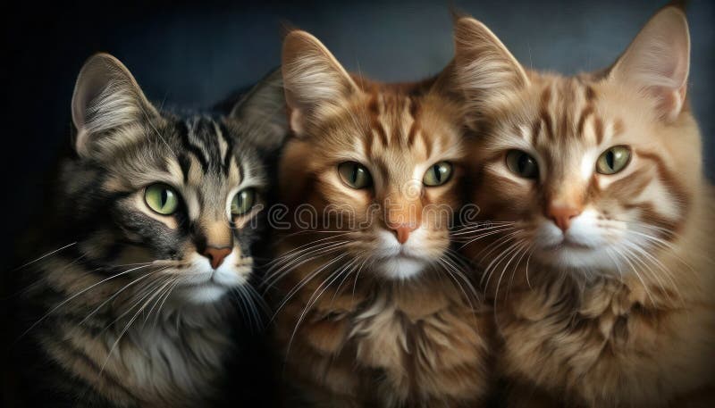 Trio of Cats with Mesmerizing Green Eyes in Perfect Harmony Stock ...