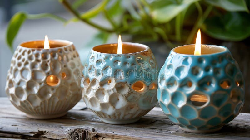 A Trio of Ceramic Tealight Candle Holders with a Glossy Finish and a ...