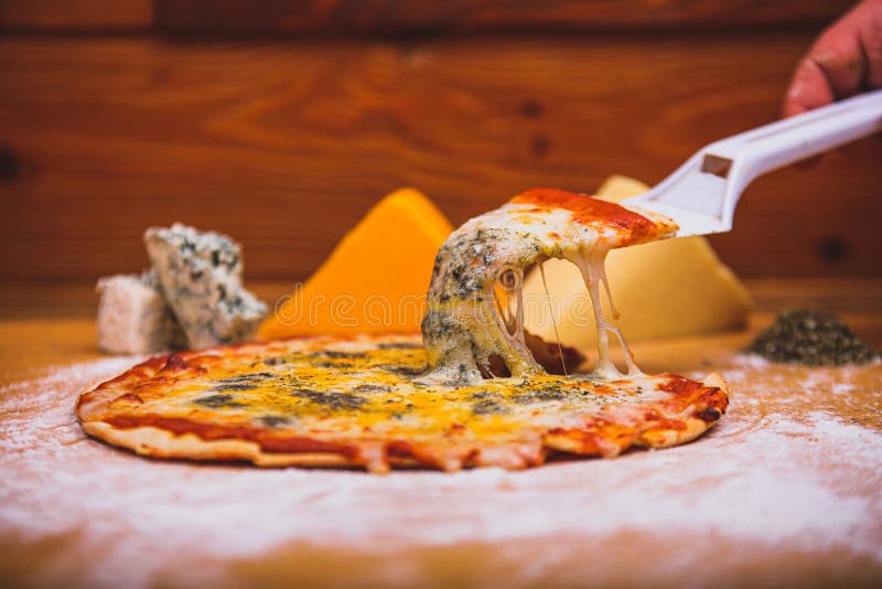 Trio cheese pizza stock photo. Image of vegetable, fish - 269447402