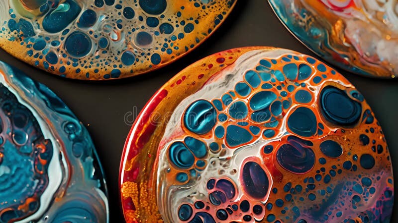 A Trio of Circular Paintings Each One Featuring a Different Color ...