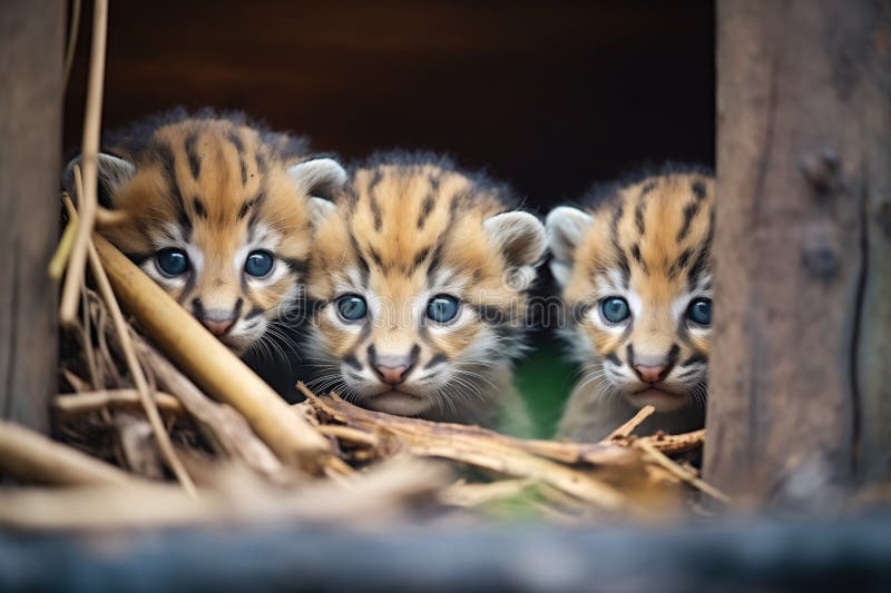 Trio of Cubs Nestled in Den Entrance Stock Photo - Image of habitat ...