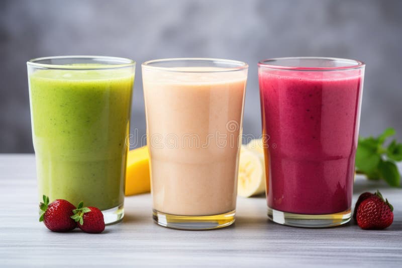 Trio of Different Colored Smoothies in Glasses Stock Photo - Image of ...