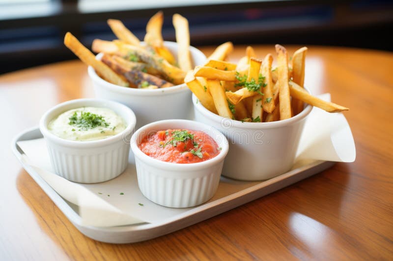 Trio of Dips with a Side of Fries Stock Image - Image of gourmet, dips ...