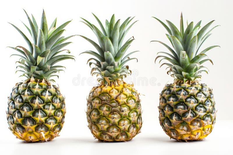 Three Pineapples Aligned on White Background. AI Generated Stock Photo ...