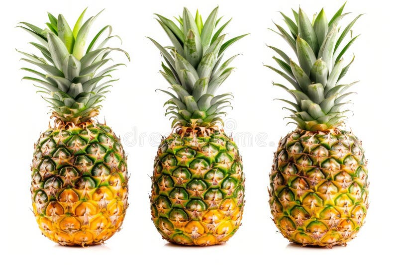 Three Pineapples Aligned on White Background. AI Generated Stock Image ...