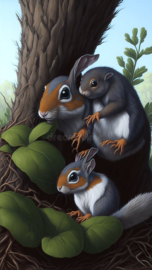 Trio of Furry Friends, Squirrel Rabbit, AI Generative Stock ...