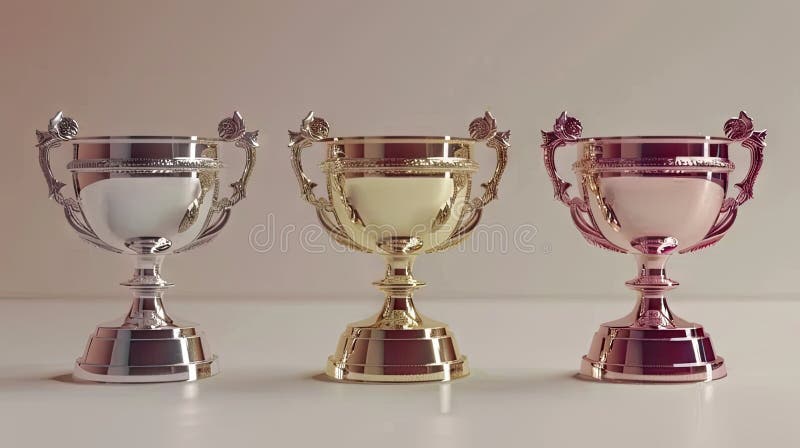 Trio of Gleaming Trophy Cups Stock Photo - Image of awards, sports ...