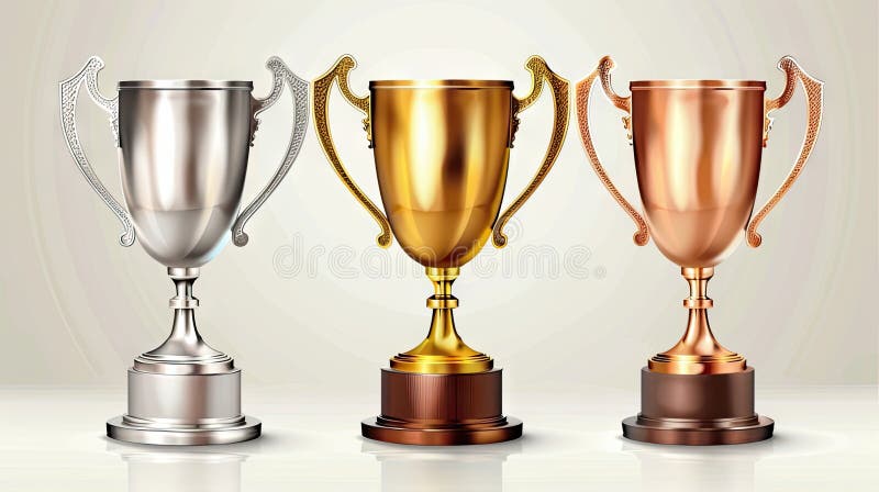 Trio of Glittering Trophy Cups Stock Photo - Image of three, prize ...