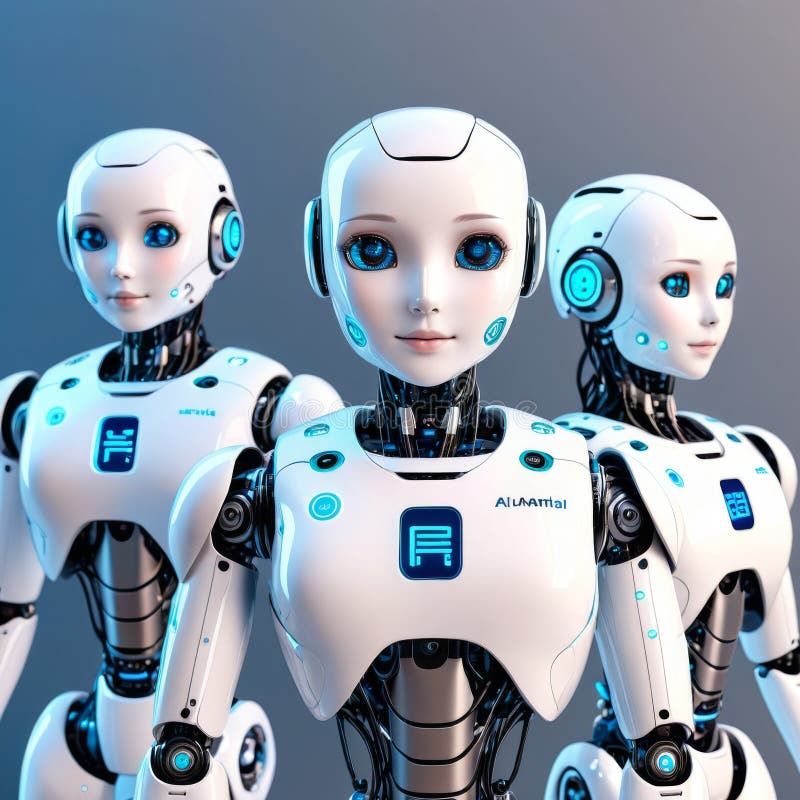 Trio of Humanoid Robots stock photo. Image of humanlike - 309340282