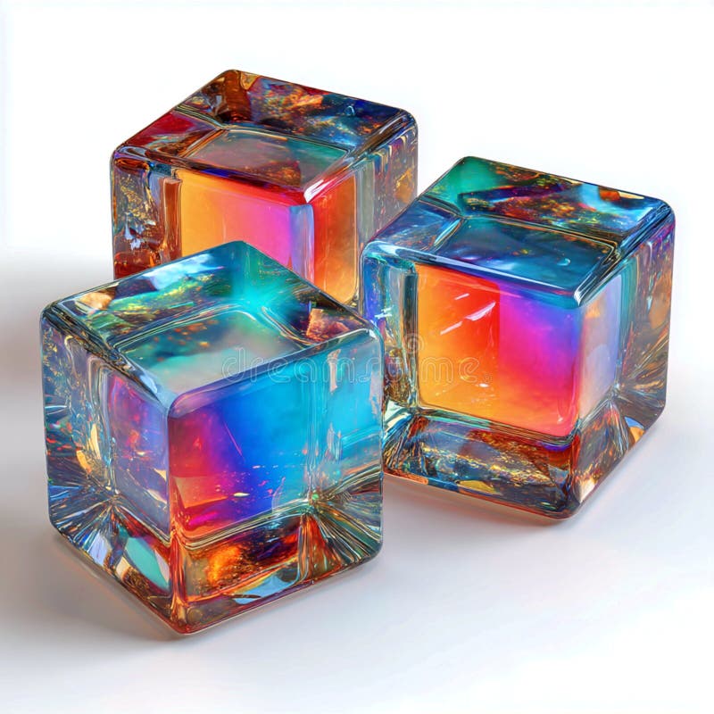 Three Iridescent Cubes Casting Light on a Plain Surface Stock Illustration - Illustration of ...