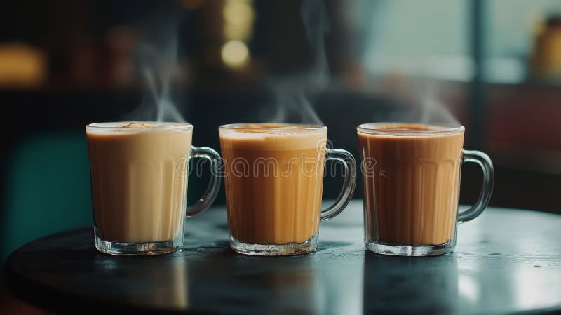 A Trio of Masala Chai Teas Set on a Table in a Cafe. Stock Image ...