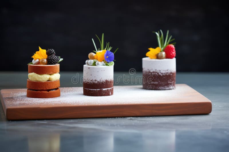 Trio of Mini Chocolate Cakes on a Slate Board, Powdered Sugar Stock ...