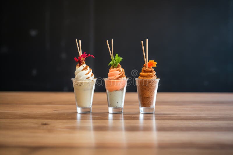 Trio of Mini Cones with Different Flavored Scoops Stock Illustration ...