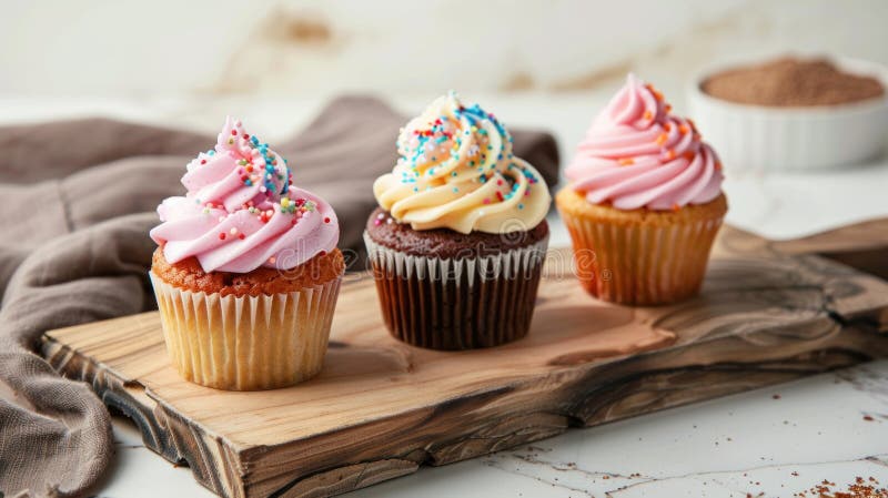 A Trio of Mini Cupcakes in Assorted Flavors, Displayed Elegantly Stock ...