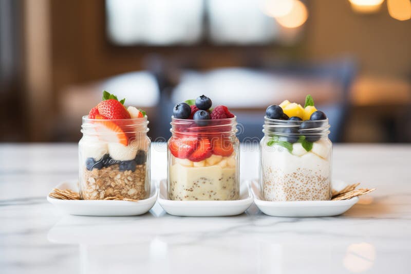 Trio of Mini Jars with Overnight Oats, Different Fruit Toppings for ...