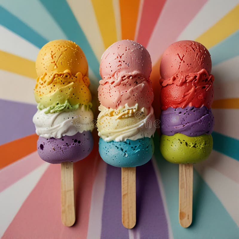 Trio of Multi-colored Ice Cream Stock Photo - Image of generated ...