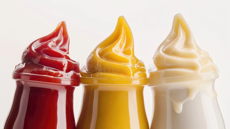 A Trio of Popular Condiments: Ketchup, Mustard, and Mayonnaise Stock ...