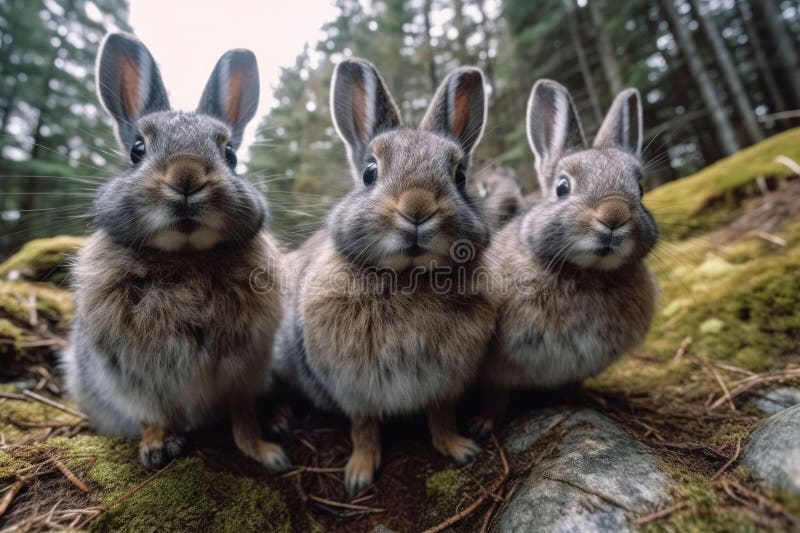 Trio of Rabbits Sitting Side by Side and Looking at the Camera. AI ...