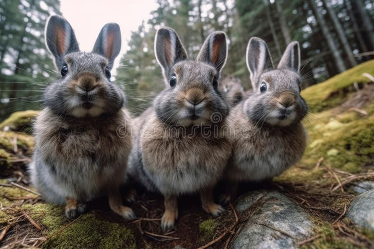 Trio of Rabbits Sitting Side by Side and Looking at the Camera. AI ...