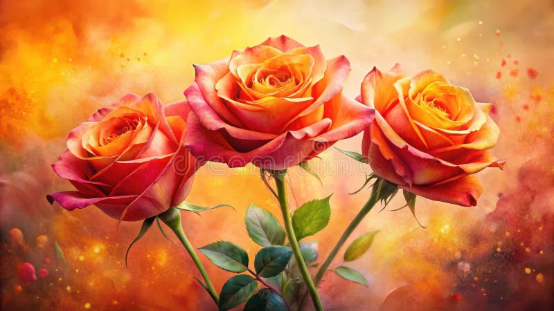 A Trio of Radiant Orange Roses in a Glowing, Warm-toned Abstract ...