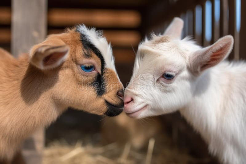 A Trio of Tiny Goats Playfully Head-butting Each Other Stock Image ...
