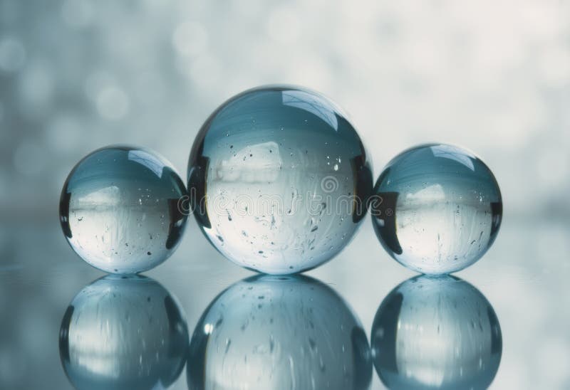 Trio of Transparent Glass Spheres Reflecting Light on a Smooth Surface ...