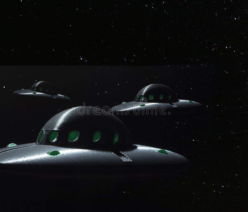 Trio of UFOs in Attack Formation Stock Image - Image of cosmic, space ...