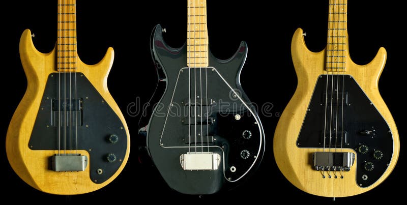 Trio of Vintage Four String Bass Guitars from the 1970 S Stock Image ...