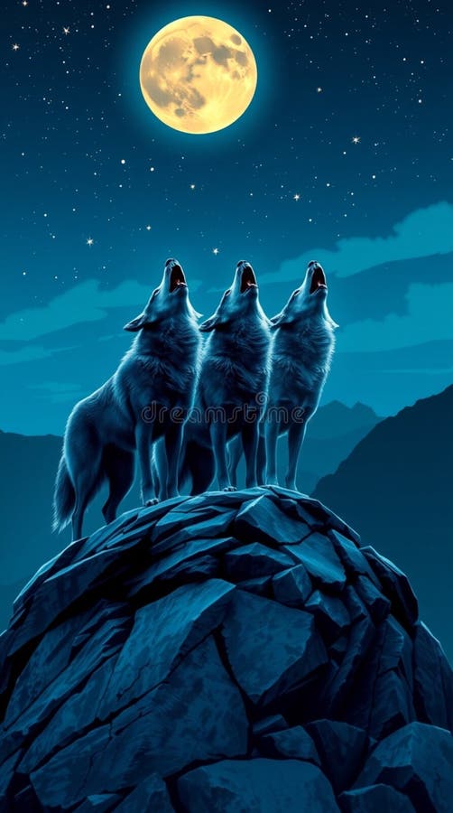 A Trio of Wolves Howling on a Rocky – HD Mobile Wallpaper Stock ...
