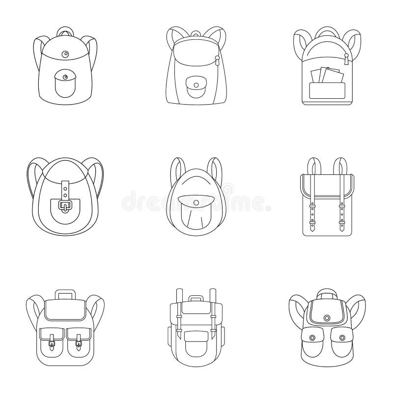 Trip Backpack Icon Set, Outline Style Stock Vector - Illustration of ...