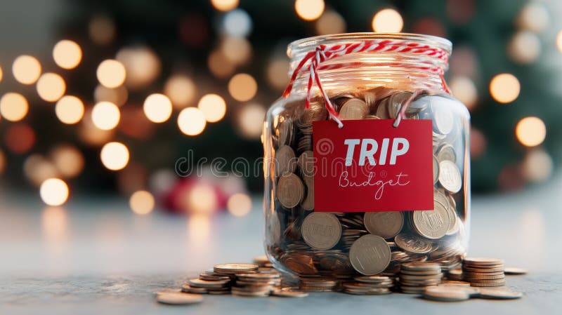 Trip Budget Jar Filled with Coins, Perfect for Saving for Travel ...