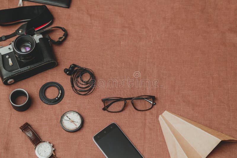 Trip Concept - Set of Cool Photography Man Stuff Stock Image - Image of ...