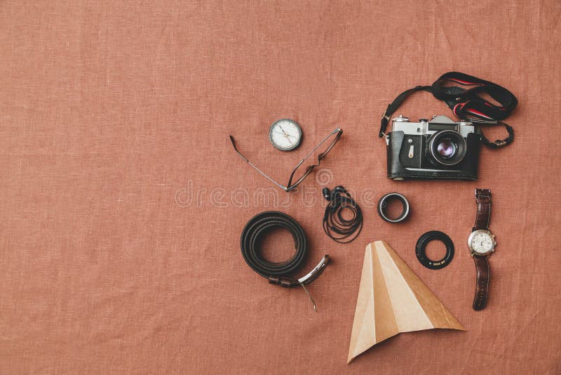 Trip Concept - Set of Cool Photography Man Stuff Stock Image - Image of ...