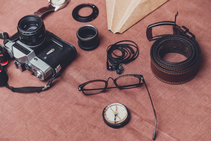 Trip Concept - Set of Cool Photography Man Stuff Stock Image - Image of ...
